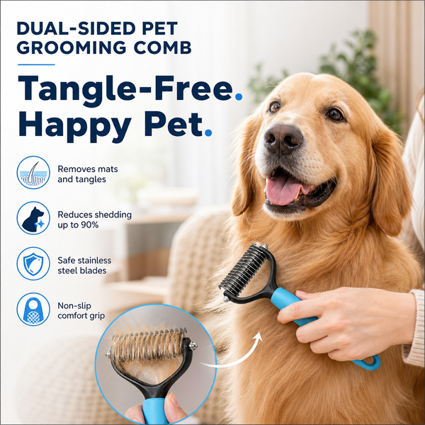 Double-Sided Pet Grooming Comb for Dogs & Cats, Painless Dematting & R ...